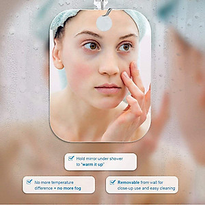 DFLLLO Large Fogless Shower Mirror, Anti-Fog Shower Mirror (12”X7.48 ”), Fog-Free Travel Shave Mirror, Shatterproof Shaving Mirror, Wall Hanging Mirror, Portable Makeup Mirror