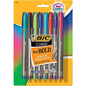 Bic Cristal Xtra Bold Stick Ballpoint Pens Combo Set: Set Includes 72 Pens ( Assorted Fashion Colors: Black, Blue, Green, Red, Purple, Light Blue, Lime Green)