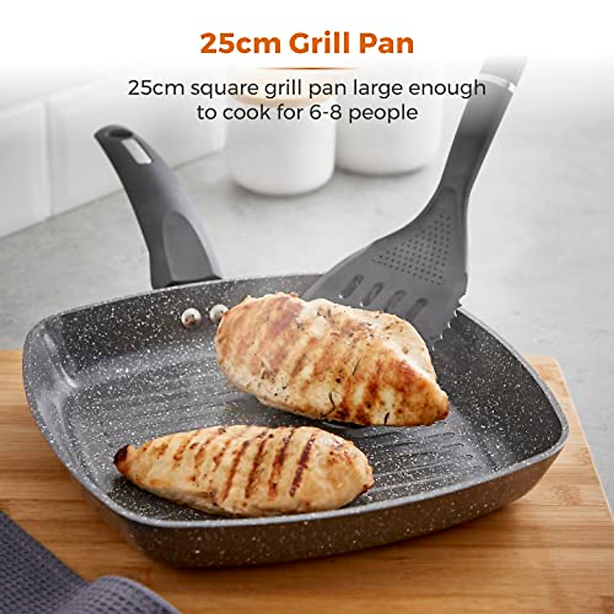 Tower T80336 Cerastone Forged Grill Pan with Non-Stick Coating and Soft Touch Handle, 25cm, Graphite