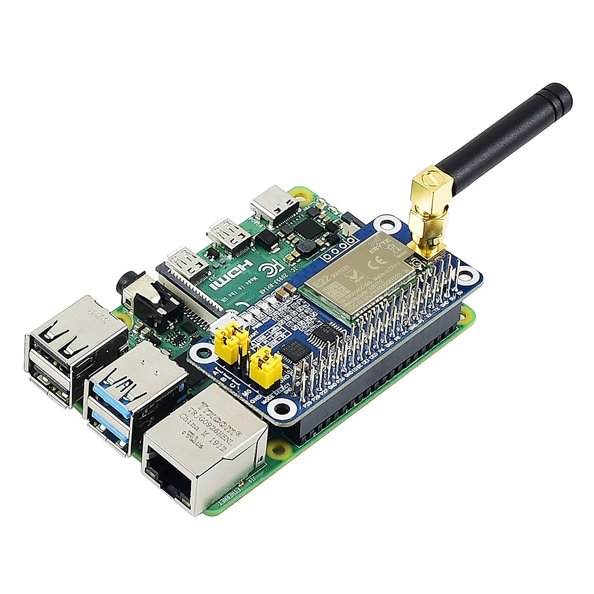 waveshare SX1262 LoRa HAT for Raspberry Pi 915MHz Frequency Band Data Transmission up to 5km Support Auto Repeating to Transmit Longer Wake on Radio Wireless Config Carrier Sensing Communication Key