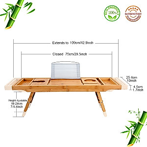 Hossejoy Bathtub Caddy Tray& Laptop Desk with Foldable Legs, 2 in 1 Wisdom Design – Luxurious Bathtub Caddy with Extending Sides, Tablet Holder, Reading Rack,Cellphone Tray and Wine Glass Holder