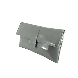 LONI Womens Sensational Faux Patent Large Clutch Bag/Shoulder Bag Wedding Party Prom Bag In Grey (Mid-Grey)