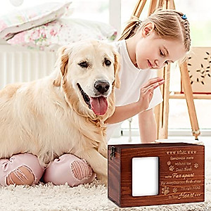 Cumule Pet Urns for Dog or Cat Ashes, Wooden Pet Cremation Urns with Photo Frame, Pet Memorial Keepsake Cat or Dog Memory Box with Black Flannel as Lining, Loss Pet Sympathy Remembrance Gift