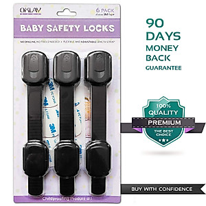 Baby Proofing Safety Cabinet Locks - Child Proof Latches for Dresser Drawer Cupboard Doors Closet Oven Refrigerator Fridge - Adjustable Childproof Straps by Oxlay - Black - 6 Pcs