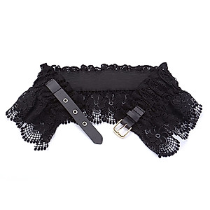 Ayliss Women Elastic Wide Belt Lace Stretchy Wide Waist Dress Belt Fashion Cinch Stretch Waistband Retro Trendy Ladies Belt (Black)
