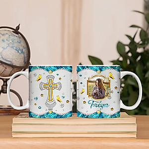 White Ceramic Coffee Mug Photo Mugs Personalized Picture Christian Custom Name Faith Birthday Gifts For Women Mom Mothers Day Novelty Tea Cup Table Desk Jewelry Style 11 and 15 Oz