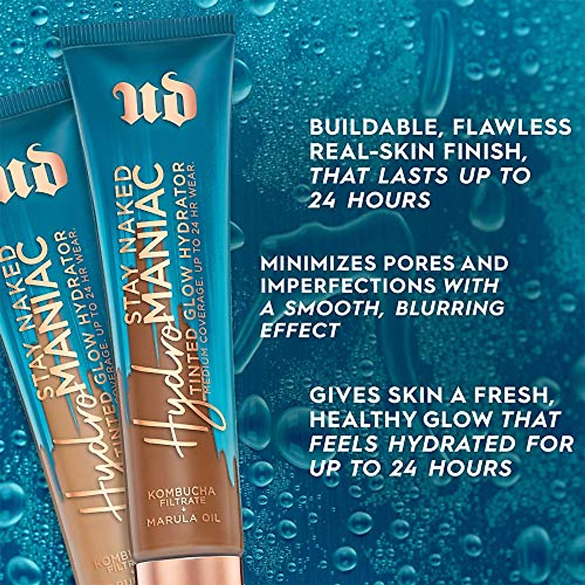 Urban Decay Hydromaniac Tinted Moisturizer - 24HR Hydrating & Glowy Medium Coverage Foundation - With Kombucha Filtrate + Marula Oil - Lightweight, Dewy Skin Finish – 81 Deep Neutral, 1.1 Oz