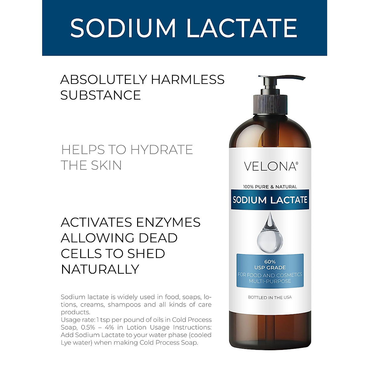 velona Sodium Lactate 60% - 8 Fl Oz | USP Grade Natural Preservative | For Soap Making & Lotions | Harder Bar of Soap, pH Regulator, Glycerin substitute, Provides and Keep Moisture