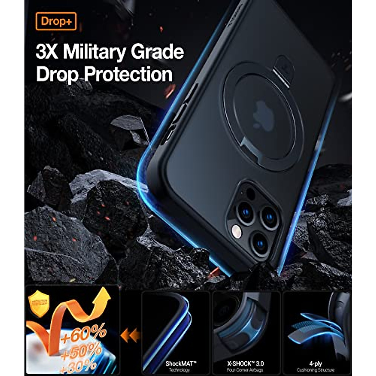 TORRAS Magnetic UPRO Ostand Designed for iPhone 12 Case & iPhone 12 Pro Case, Compatible with Magsafe Ring Stand, Military Grade Drop Protection, Shockproof Hard Translucent Slim 12 Phone Case, Black