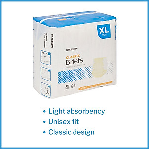 McKesson Classic Briefs, Incontinence, Light Absorbency, XL, 15 Count, 4 Packs, 60 Total