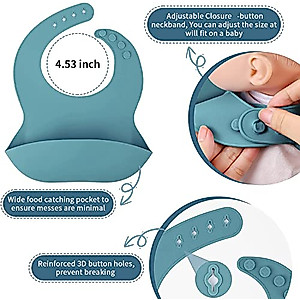 Silicone Baby Feeding Set, 2 adjustable bibs with food collectors, 1 suction cup divider, 1 suction cup, 1 sippy cup,1 stage 1 spoon and 1 fork, Baby Led Weaning Utensils,Toddler Self Feeding Set