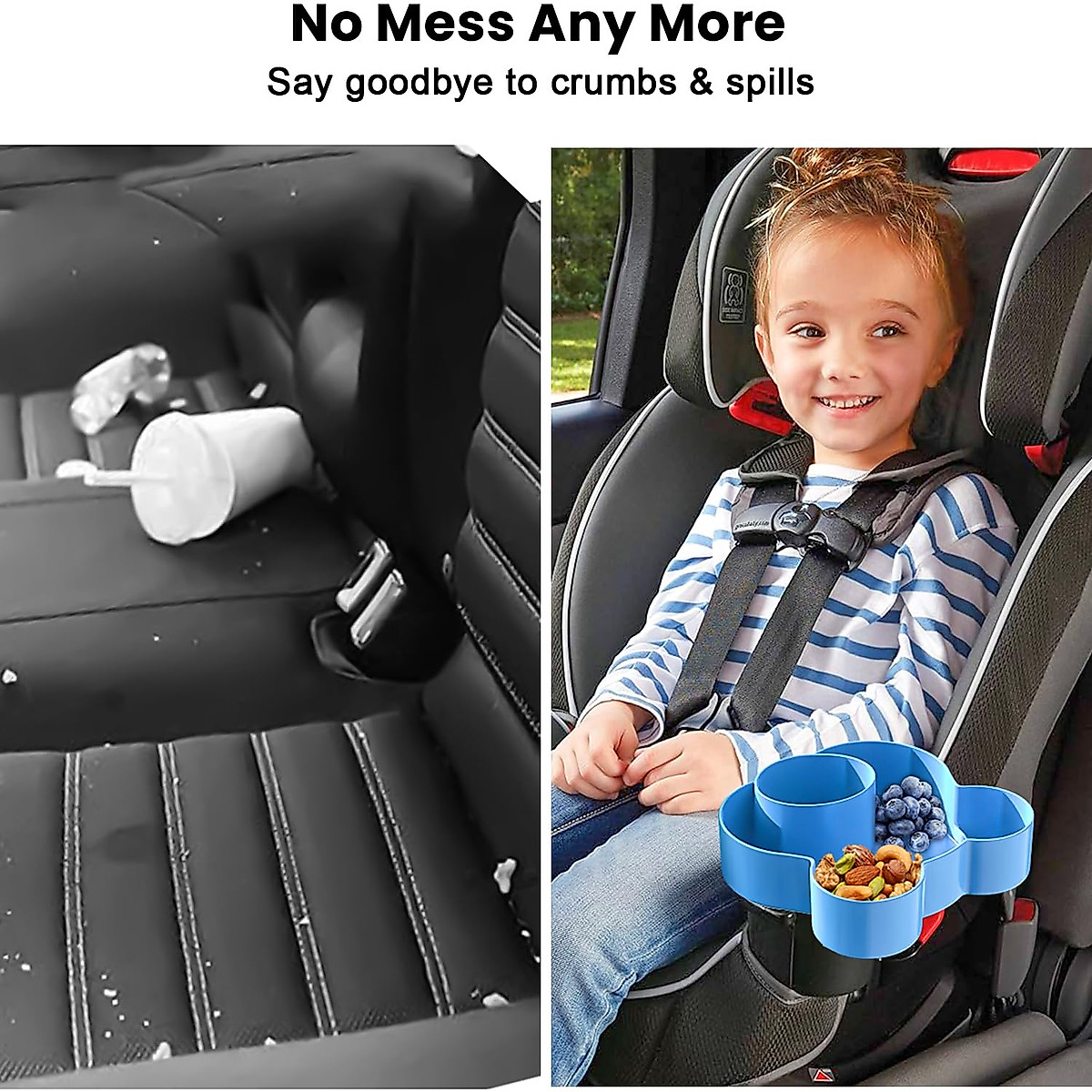 BlueOrigin Car Seat Snack Tray - Travel Tray for Kids Car Seat, Stroller, Booster and Anywhere with a Cup Holder, Toddler Road Trip Essentials Food Plate for Snacks, Toys, Entertainment (Blue)