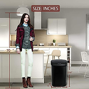 HCB Trash Can Automatic Waste Bin Mute Metal Garbage Can with Lid Stainless Steel 13 Gallon 50 Liter for Kitchen | Office | Bedroom | Bathroom | Living Room (Black)