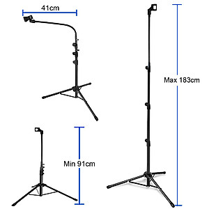 VonSom Microphone Stand Microphone Tripod Adjustable Height Up To 72inch / 183CM Gooseneck Mic Stand Tripod with Carrying Bag Mic Clips Cable Clips, Black