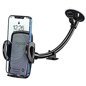 Windshield Car Phone Mount, Gooseneck Cell Phone Holder Car Window, Universal 360 Degree Rotation Long Arm Windscreen Suction Cup Cradle Flexible with Anti-Shake Stablier for iPhone, Samsung Galaxy