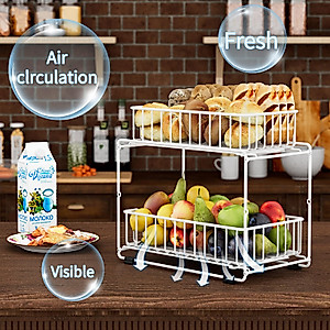 SUFAUY Pull-Out Sliding Drawer, 2 Tier Cabinet Organizer Metal Basket for Countertop Bathroom Storage, Under Kitchen Sink Organizer, Office, Wire Grid, White
