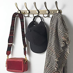 Coat Rack Wall Mounted, Coat Hanger Wall 5 Tri Hooks Heavy Duty Stainless Steel Coat Hook Rail for Coats Towels Purse Robes Keys and Hats(Copper)
