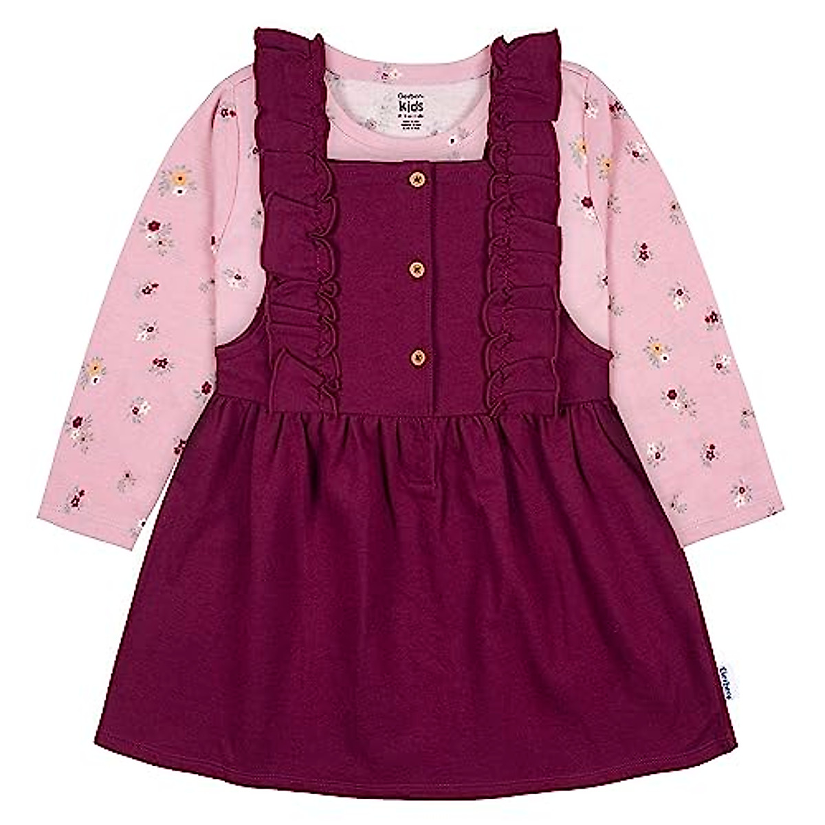 Gerber Baby Girls Toddler 2 Piece Overall Dress Set, Purple Floral, 18 Months