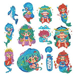 Gexru 13Pcs 5D Anime Diamond Painting Stickers Kits for Kids, DIY Diamond Painting Stickers, Handmade Digital Diamond Arts Craft Mosaic Stickers, Painting by Numbers Kits for Children Beginners (13)