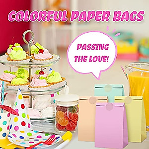 60 Pack Pastel Paper Gift Bags with 60 Dot Labels 5.1 x 3.2 x 9.5 Inch Party Favor Bags Assorted Pastel Stickers Pastel Goodie Bags Paper Treat Bags for Birthday Baby Shower Wedding Anniversary Supply