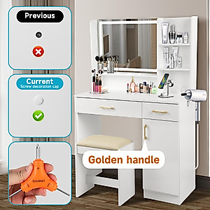 QUALIKRAFT Vanity Set, Vanity Desk with Mirror and Lights, Vanity Desk with Drawers, Vanity with Charging Station, Vanity with Chair, Vanity with Storage, White Vanity, Makeup Vanity，Bedroom Vanity