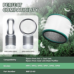 2 Pack HP01 HP02 HEPA Filter Replacement Compatible with Dyson HP01 HP02 DP01 DP02 Desk Purifiers, Replaces Part # 968125-03, Fit for Dyson Pure Hot Cool Link Air Purifier Filter