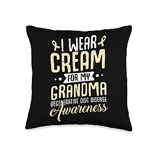 DDD Fighter Survivor Cream Ribbon Degenerative Disc Disease Ninja I Wear Cream for My Grandma Throw Pillow, 16x16, Multicolor
