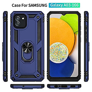 DINGXIN Galaxy A03 Case, Samsung A03 Phone Case, [Military Grade] Metal Ring Stand Car Mount Shockproof Protective Case for Samsung Galaxy A03 (Blue)