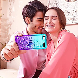 Ruky for iPod Touch 7th 6th 5th Generation Case, iPod Touch 5 6 7 Full Body Glitter Case Shockproof Protective Girls Bling Liquid Floating Case (Teal Purple)