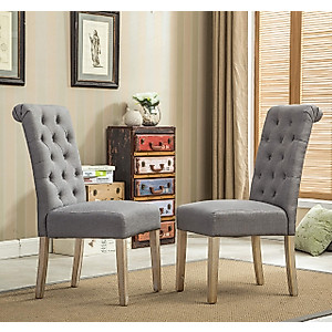 Roundhill Furniture Habit Grey Solid Wood Tufted Parsons Dining Chair (Set of 2), Gray