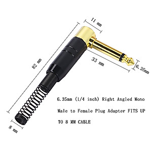 YACSEJAO TRS 1/4" Audio Plug 2Pack 6.35mm Male Stereo Audio Plug 1/4 inch Solder Type Stereo Plug (Right Angle with Spring)