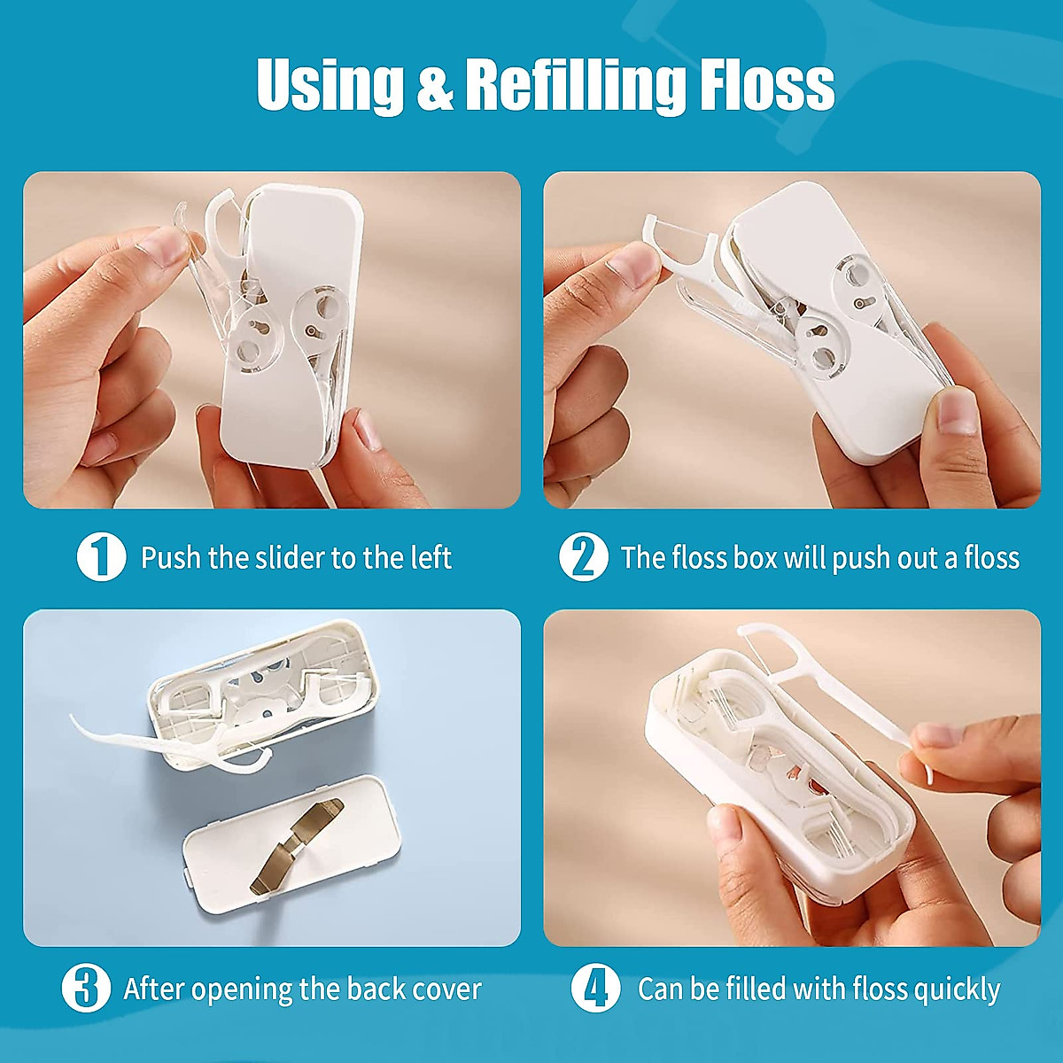 Dental Floss Portable Case Dental Floss Dispenser Automatic Dental Floss Picks Cases for Teeth Cleaning,Specialized Floss(Black+White)