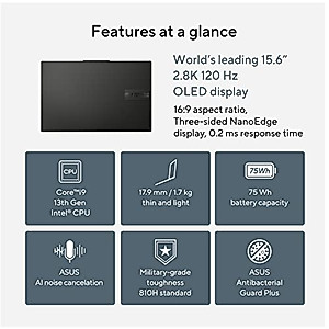 ASUS VivoBook S 15 OLED Laptop, 15.6” 2.8K 120Hz Display, Intel Evo Platform, Intel Core i9-13900H CPU, 16GB RAM, 1TB SSD, Windows 11 Home, Midnight Black, K5504VA-ES96