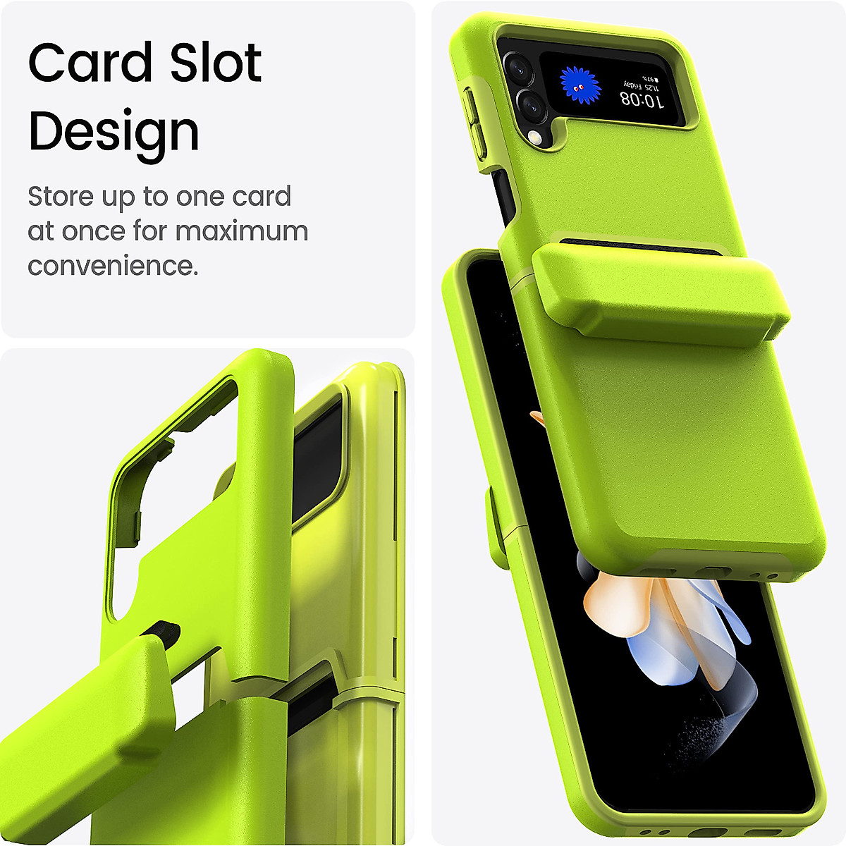 Compatible with Samsung Galaxy Z Flip 4 Case Wallet with Hinge Protection [ Card Slot ] for Galaxy Z Flip 4 5G Case with Card Holder Shockproof Protective TPU Silicone (Neon Green)