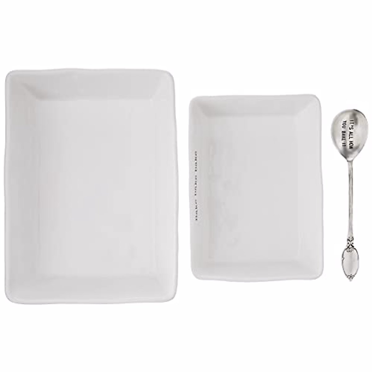 Mud Pie Farmhouse Inspired Set of 2 Serving Spoon Baking Dish Set, One Size, White