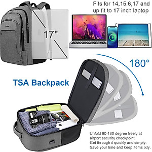 Naukay Carry on Backpack, Travel Laptop Backpack, TSA 17.3 Inch Extra Large Laptop Backpack for Women Men, Water Resistant Business Backpack Backpack with USB Charging Port, Grey