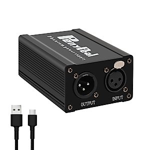 penypeal Rechargeable Phantom Power Supply 48V 1-Channel Up to 40 Hours of Use, Low Noise for Any Condenser Microphones, Recording, Audio Equipment, black (PT2)