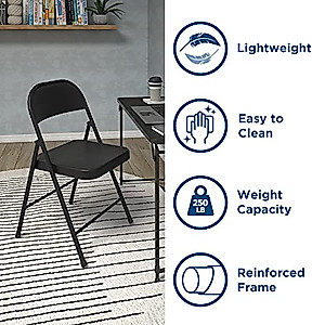 COSCO SmartFold All-Steel Folding Chair, 4-Pack, Black