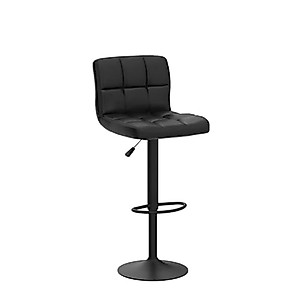 Vogue Furniture Direct PU Leather Square Bar Stools, Modern Adjustable Swivel Barstools with Back, Armless Airlift Counter Height Chairs for Kitchen Dining Pub Cafe, Set of 2 (Black, Black Base)