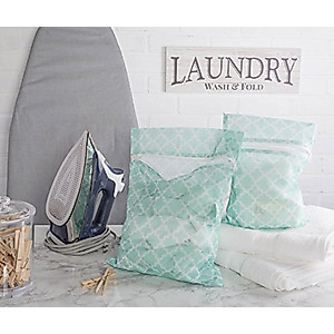 DII Laundry Storage Collection Mesh Zippered, XX-Large/X-Large/Large Set, Aqua Lattice, 5 Piece