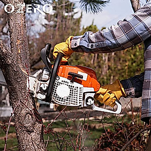 OZERO Leather Work Gloves Flex Grip Stretchable Tough Cowhide Work Gloves 1 Pair (Gold, Medium)