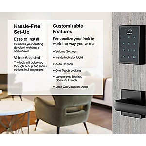 Emtek Empowered Motorized Touchscreen Keypad Smart Deadbolt - Connected by August, Flat Black Coated (US19), Model: EMP1101US19