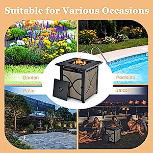 Tangkula 25-Inch Propane Fire Pit Table, Patiojoy 40,000 BTU Auto Ignition Gas Fire Table with Removable Lid, Fire Glass, Adjustable Flame, CSA Approved, Suitable for Patio, Balcony, Garden, Poolside
