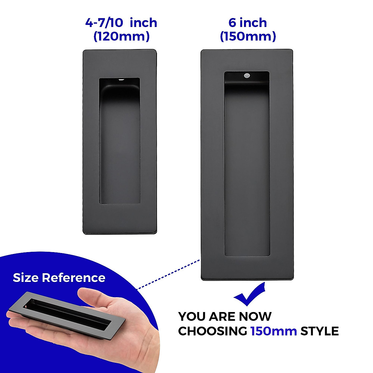 JOY DECOR 2 Pack Pocket Door Handles Sliding Closet Door Pulls, 5.9" Flush Barn Door Pulls Black Closet Finger Pulls, Rectangular Recessed Closet Door Handles