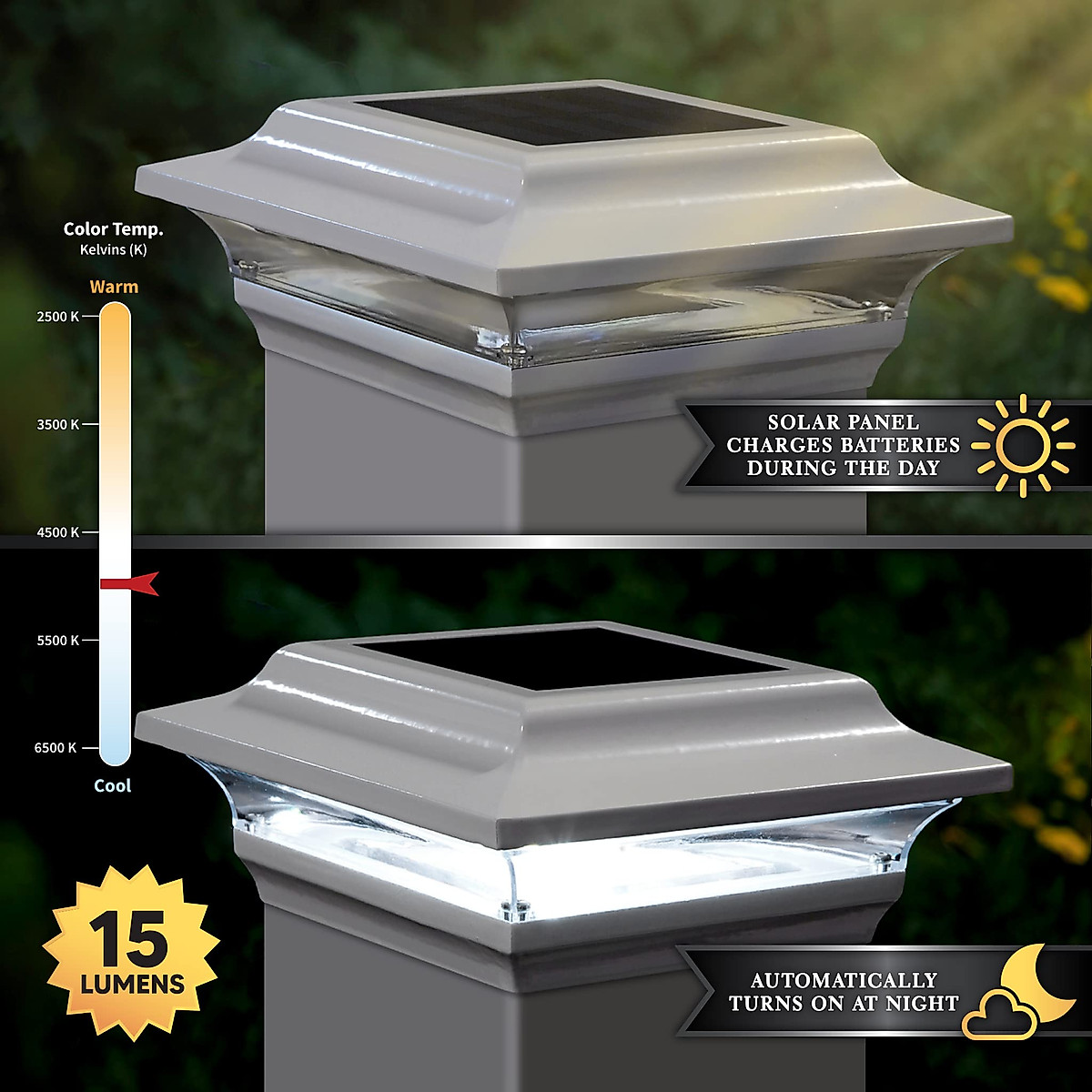 Classy Caps SL214W Imperial Outdoor Solar Post Cap Fence and Deck Light, Bright White Light, Fits 5" x 5" Post, White Powder Coated Aluminum