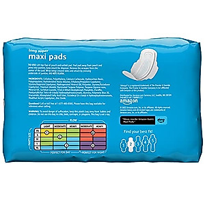 Amazon Basics Thick Maxi Pads with Flexi-Wings for Periods, Long Length, Super Absorbency, Unscented, Size 2, 32 Count, 1 Pack (Previously Solimo)