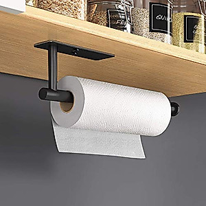 VAEHOLD Self Adhesive Paper Towel Holder Under Cabinet Mount, Wall Mount Paper Towel Roll Rack for Kitchen Cabinet, Bathroom, Wall - SUS304 Stainless Steel Black