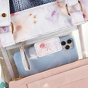 Erin Condren Large Clear Plastic Tote with Wildflower, with Gold Hardware One Inside Pocket - Designer Style Organization - 15" X 12.5" with 5" Gusset, 9” Handle Drop & Printed Trim