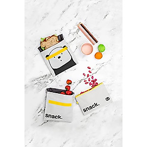 Fluf Zip Snack Sack: Reusable Snack & Sandwich Bag, Zipper Closure | 100% organic cotton with RPET lining | Tested Food-Safe | Rinsable & Machine Washable (Snack Black, Snack)