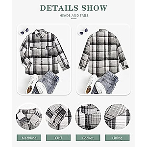 Womens Casual Plaid Shacket Flannel Button Down Long Sleeve Shirt Fall Jacket Shackets 6059 A-Grey Large